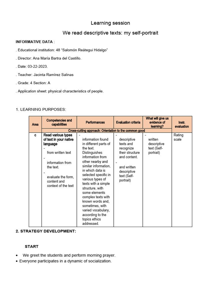 Session Com. Descriptive Text My Self-Portrait 03.23 | PDF | Color