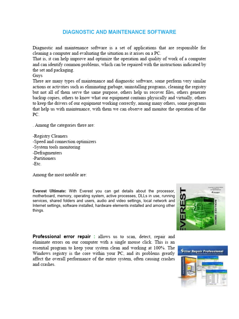 Diagnostic and Maintenance Software | PDF | Antivirus Software | Operating System