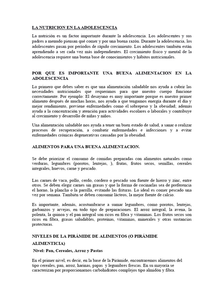 LA NUTRICION EN LA Isa ADOLESCENCIA LUCIA ISABEL PIRO | PDF | Alimentos ...