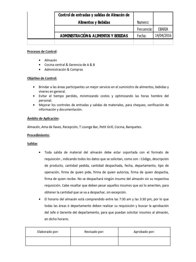 Standar Control de Entradas y Salidas Del Almacén | PDF