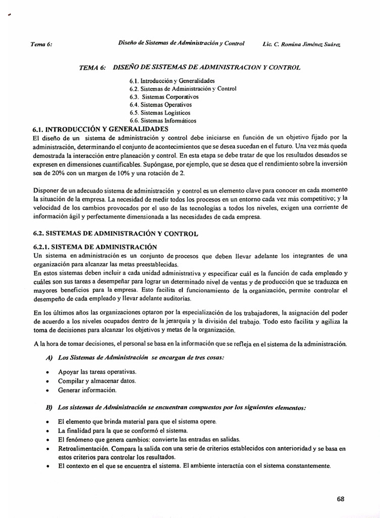 Tema 6 Diseños de Sistemas de Administracion y Control | PDF