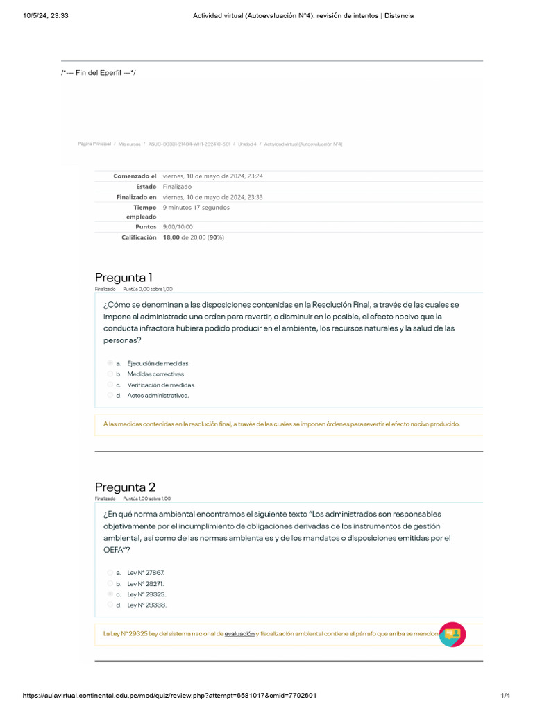 Actividad Virtual (Autoevaluación N°4) Correcto | PDF