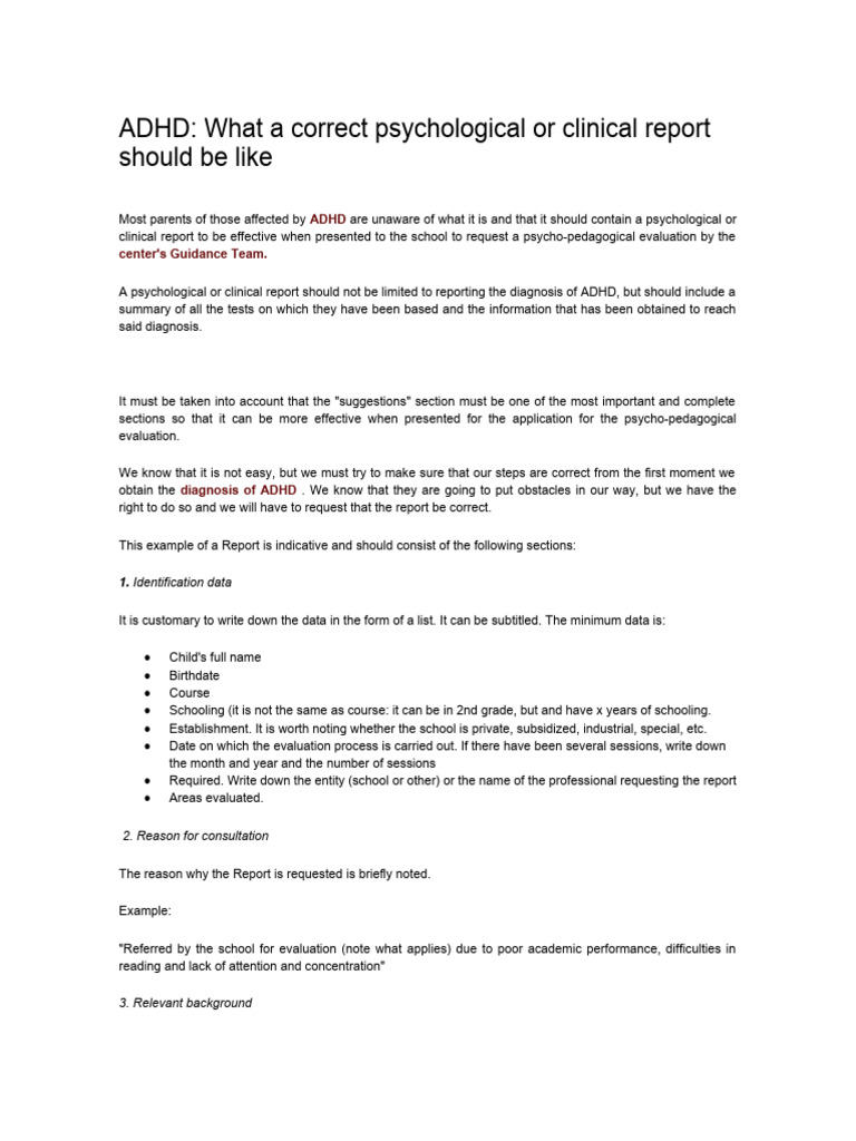 Essential ADHD Report Guidelines | PDF | Learning | Homework