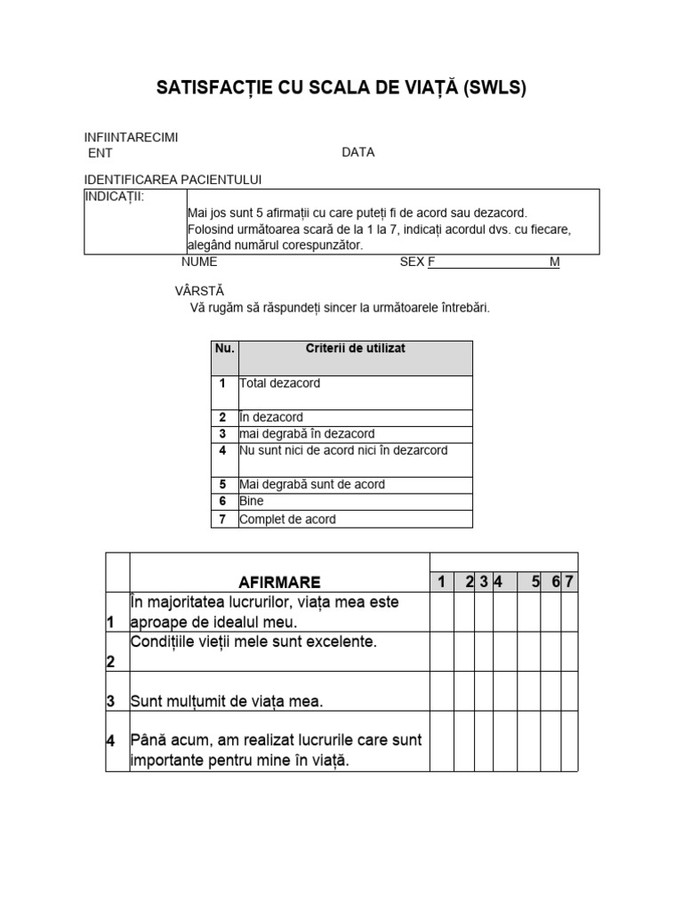 Swls Life Satisfaction Scale | PDF