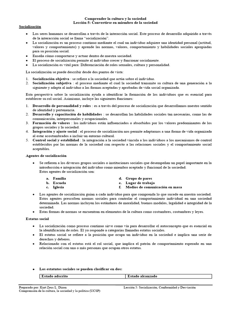 UCSP 5 Socialización | PDF | Socialización | Desviación (sociología)