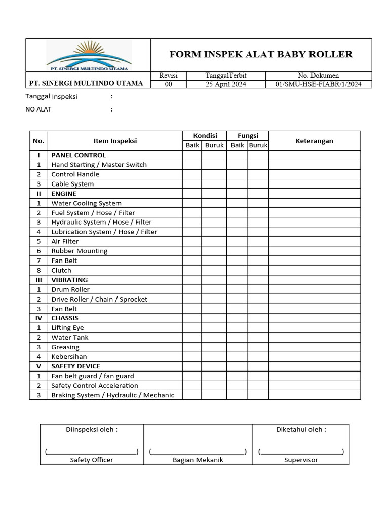 Form Check List Inspeksi Compactor-1 | PDF