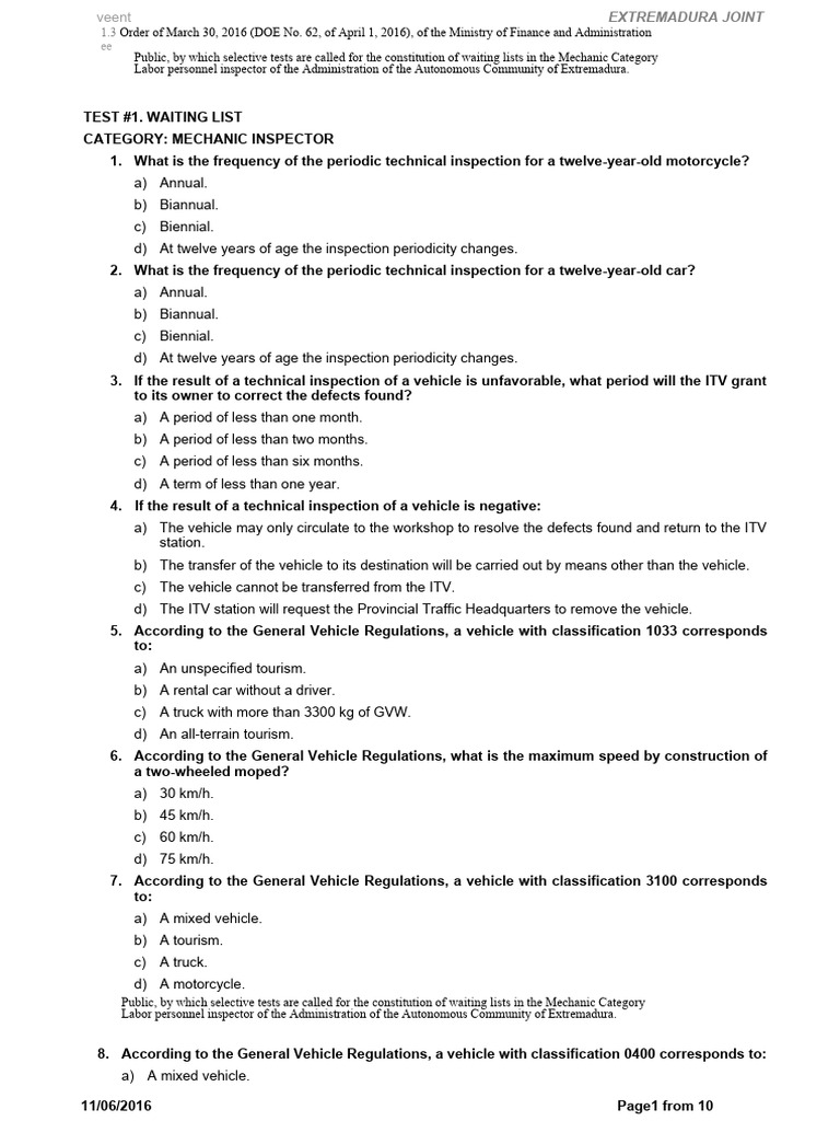 Mechanical Inspector Questionnaire PDF | PDF | Brake | Vehicles Mechanical Inspector Questionnaire PDF | PDF | Brake | Vehicles
