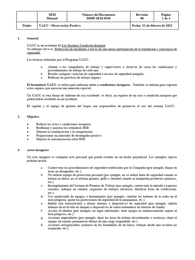 Acto Inseguro Condición Insegura (UAUC) | PDF