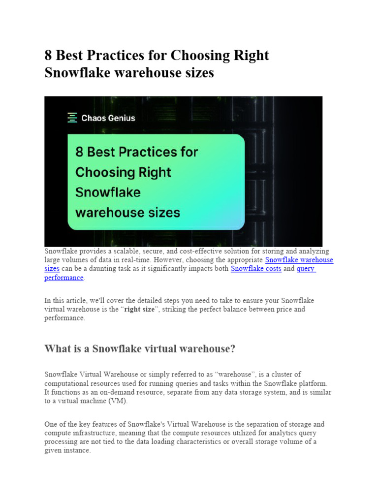8 Best Practices For Choosing Right Snowflake Warehouse Sizes | PDF ...