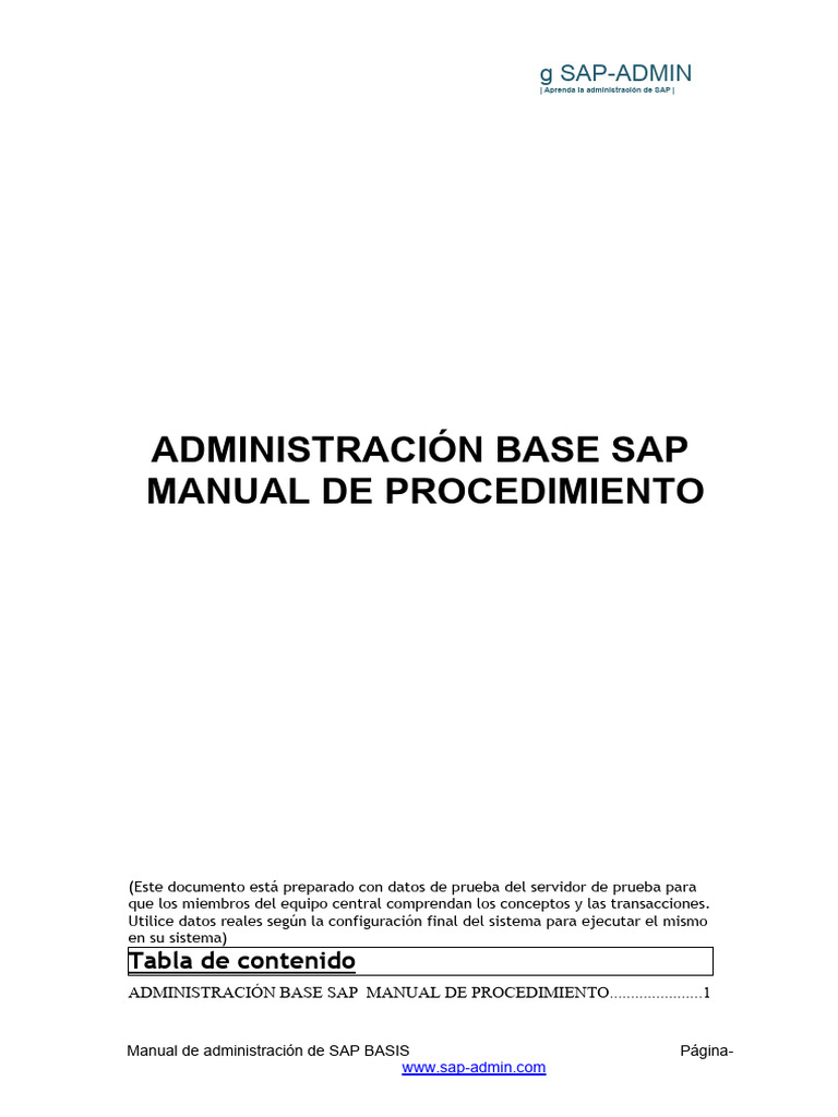 Manual de Procedimientos de Administración de Sap Basis PDF | PDF ...