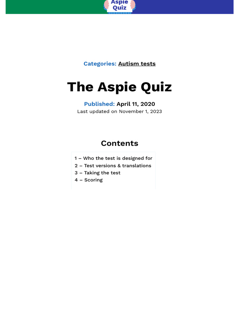 The Aspie Quiz - Embrace Autism | Download Free PDF | Asperger Syndrome ...