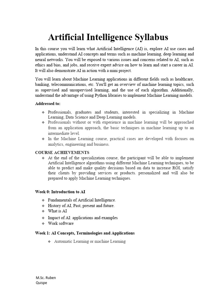 Syllabus Artificial Intelligence | PDF | Machine Learning | Artificial ... Syllabus Artificial Intelligence | PDF | Machine Learning | Artificial ...