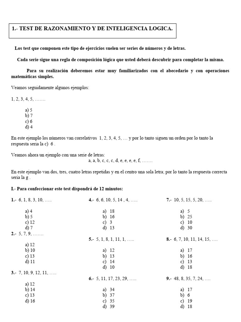 Test de Razonamiento Y de Inteligencia Logica Muy Bueno 80 Pags | PDF