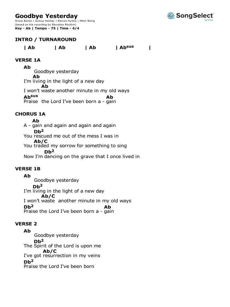 Goodbye Yesterday Chords Ab | PDF | Song Structure | Elements Of Music