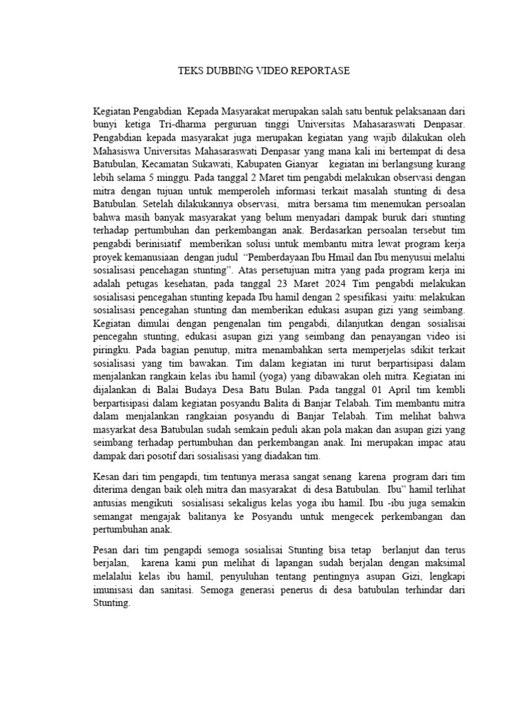 Teks Dubbing Video Reportase | PDF