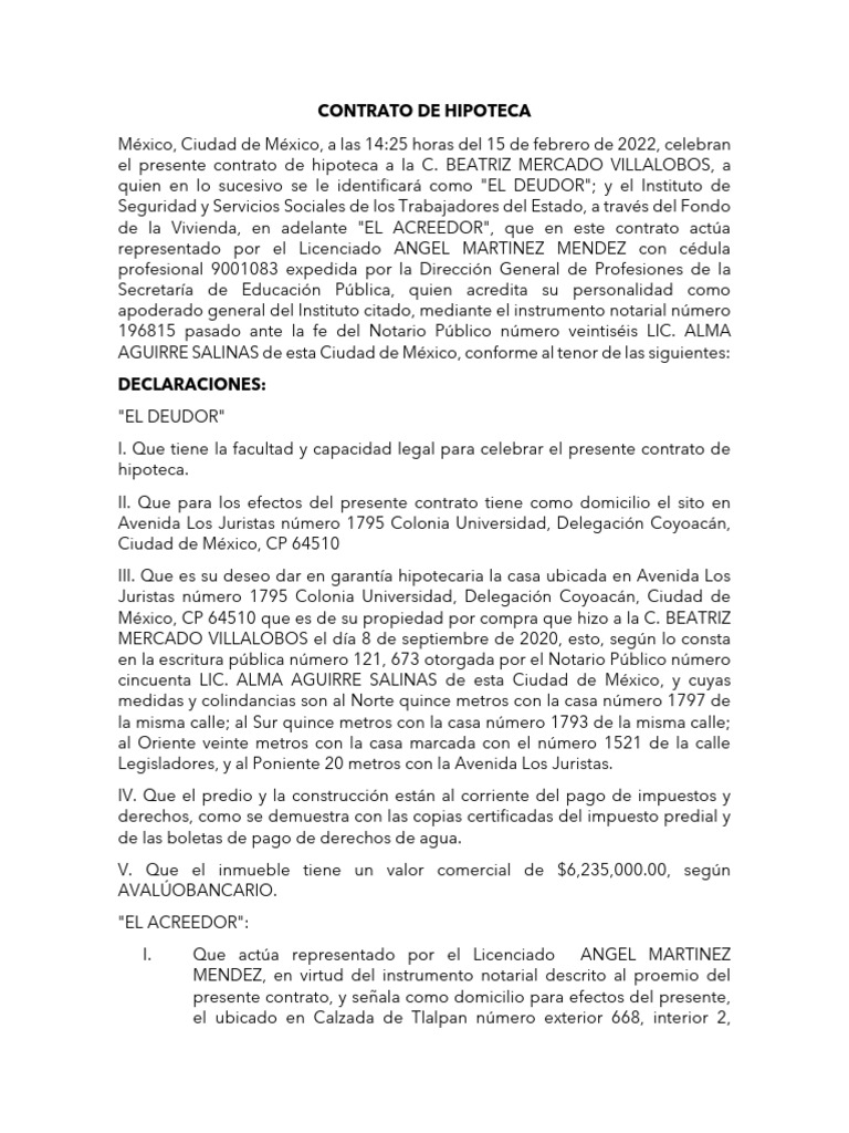 Contrato de Hipoteca | PDF | Pagos