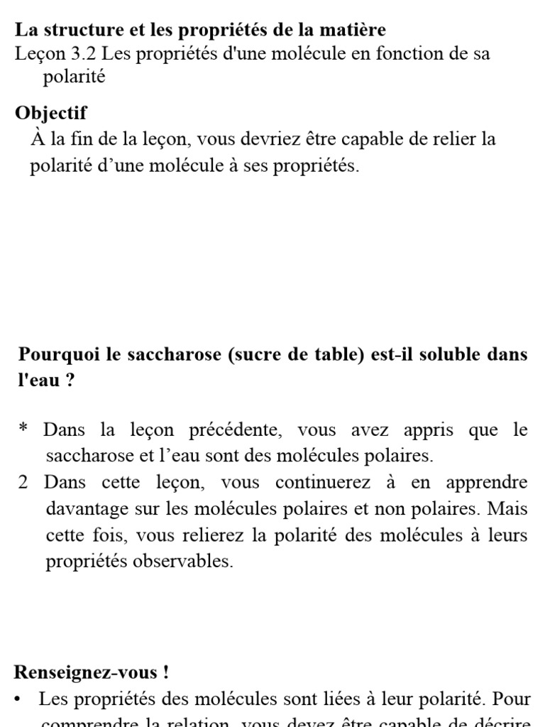 Polarité des molécules et leurs propriétés | PDF | Polarité (chimie ...