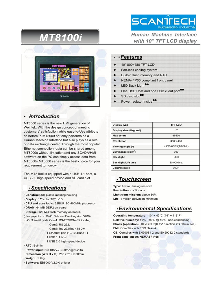 Features: Human Machine Interface With 10" TFT LCD Display | PDF | Usb ...