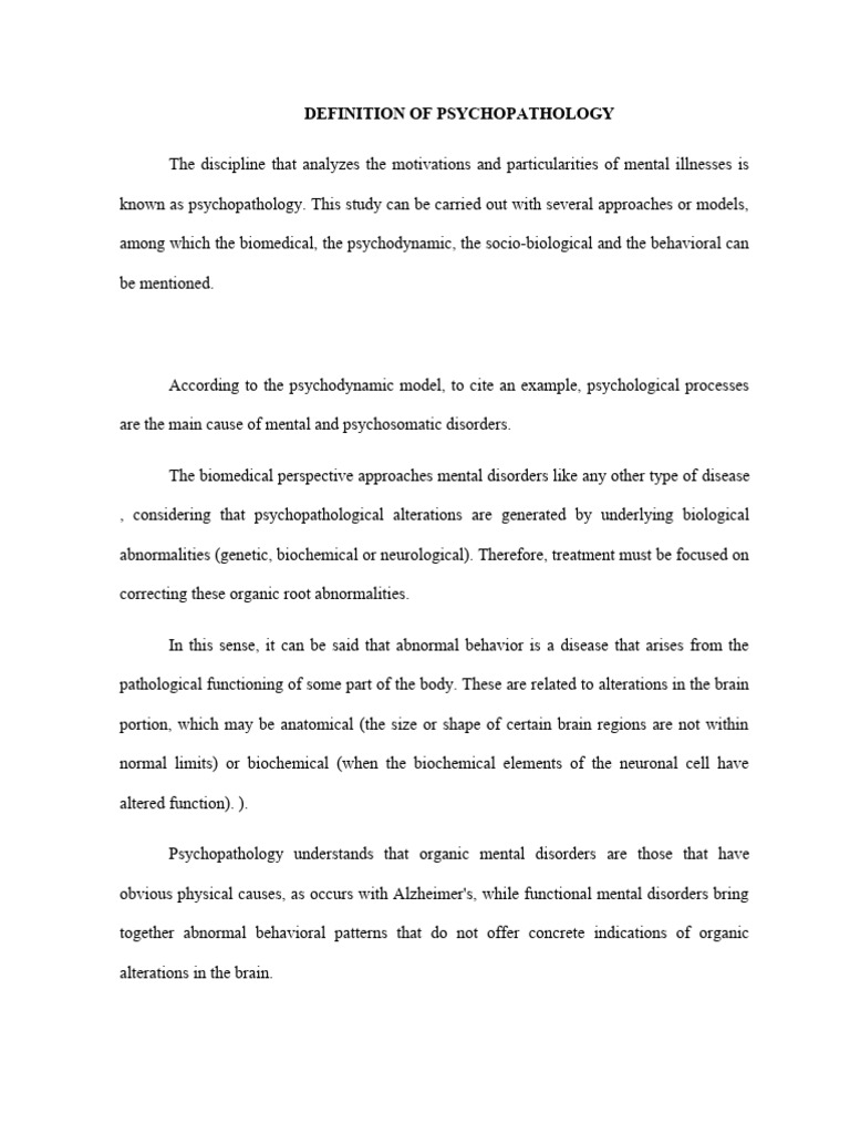 Understanding Psychopathology Definitions | PDF | Mental Disorder | Id