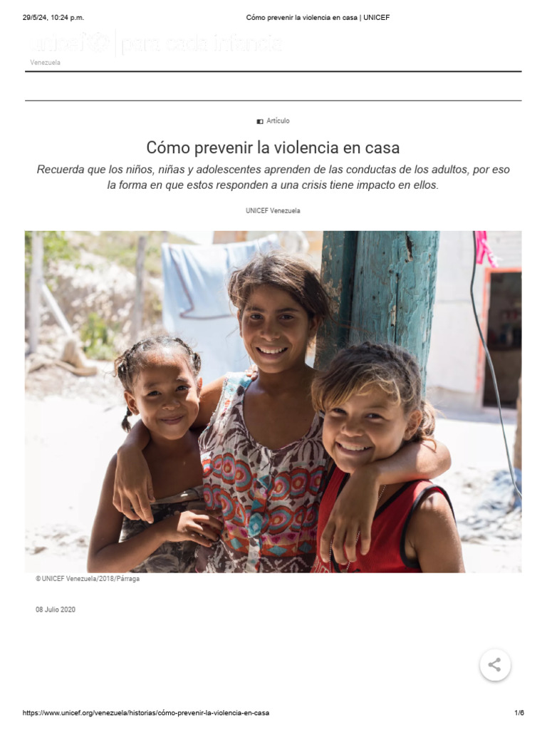 Cómo Prevenir La Violencia en Casa - UNICEF | PDF | Unicef | Violencia