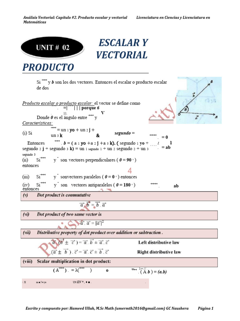 Capítulo 2 Versión 1 Del Análisis Vectorial Escrito Por Hameed Ullah | PDF | Escalar ...