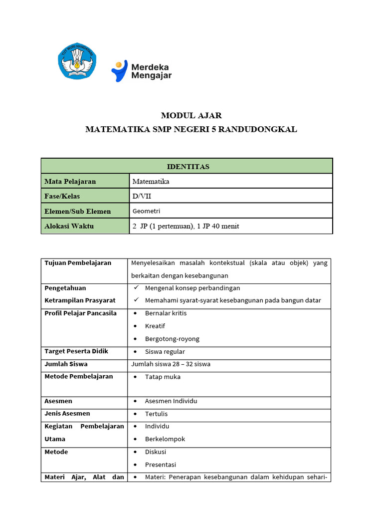 Modul Ajar Geometri SMP Kesebangunan | PDF