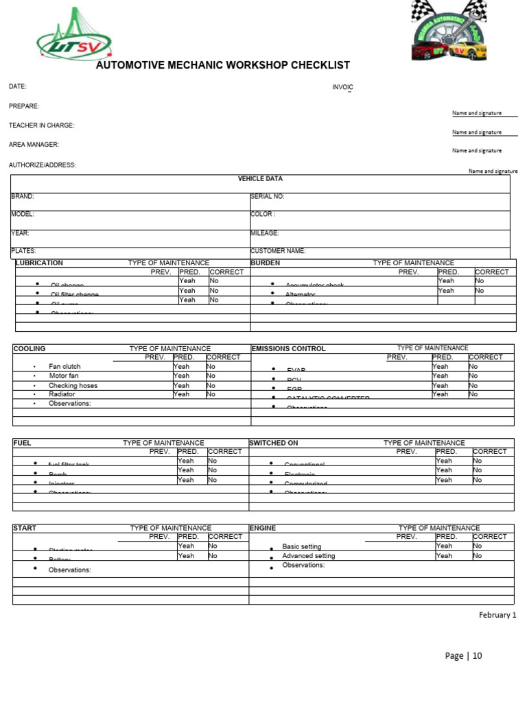 New Automotive Mechanic Shop Checklist | PDF | Clutch | Auto Mechanic