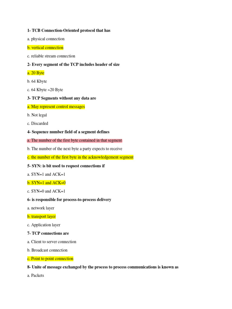 Networking Exam With Answers | PDF | Transmission Control Protocol ...