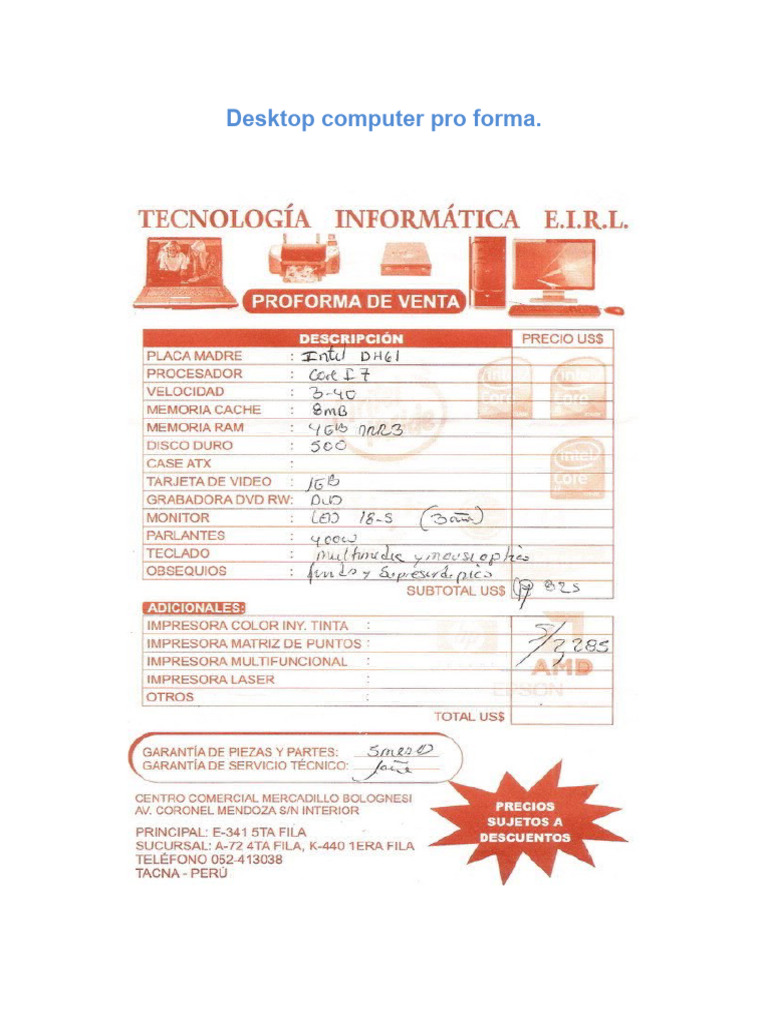 Desktop Computer Proforma | PDF | Personal Computers | Laptop