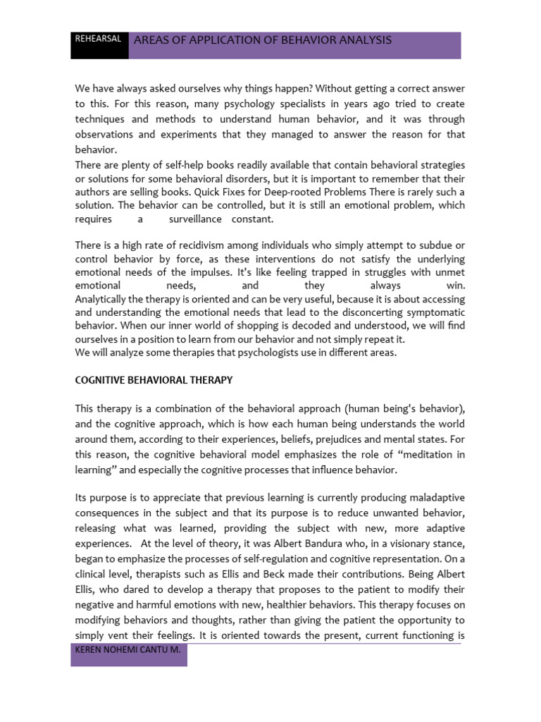 Cognitive Behavioral Therapy Essay | PDF | Psychotherapy | Psychoanalysis