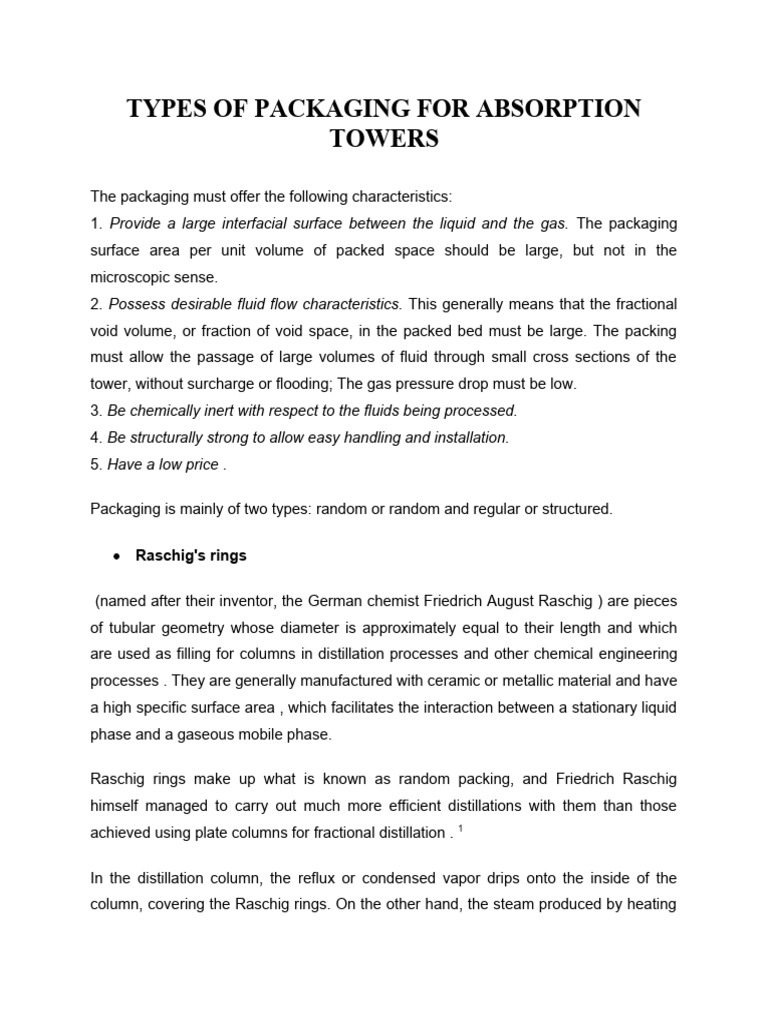 Types of Packaging For Absorption Towers | PDF | Distillation ...