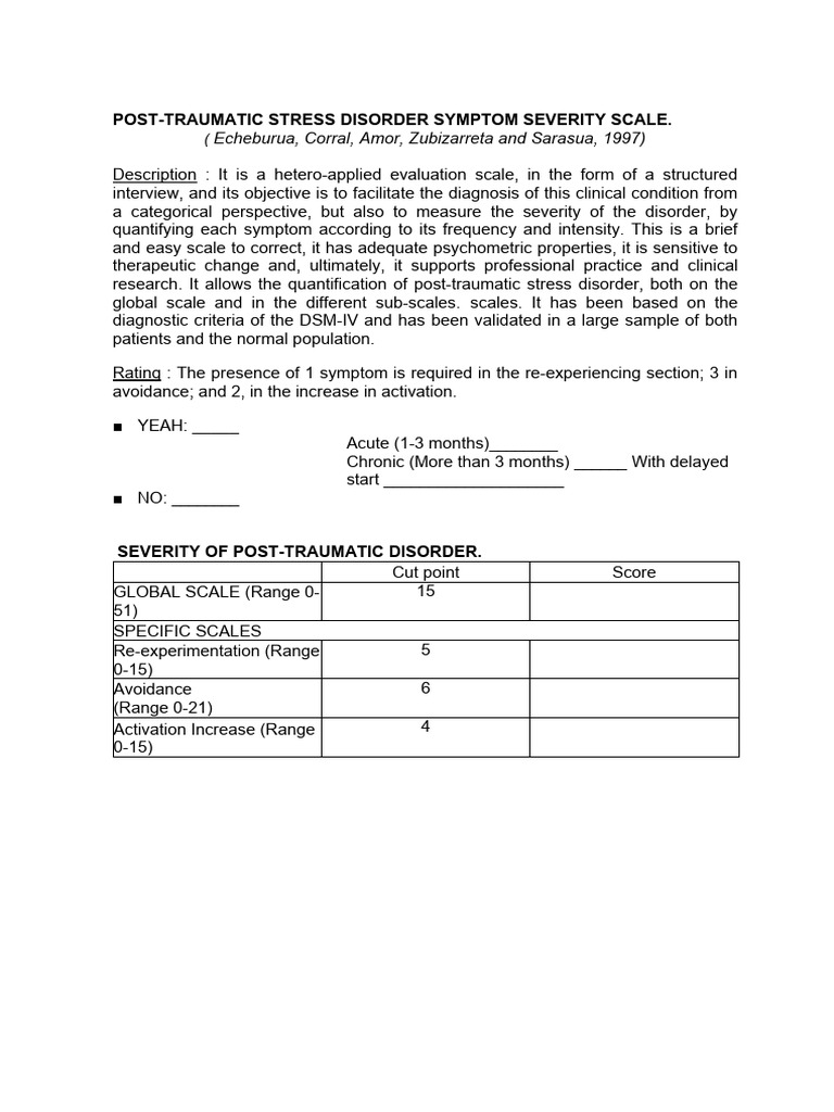 Post-Traumatic Stress Disorder Symptom Severity Scale PDF | PDF ...