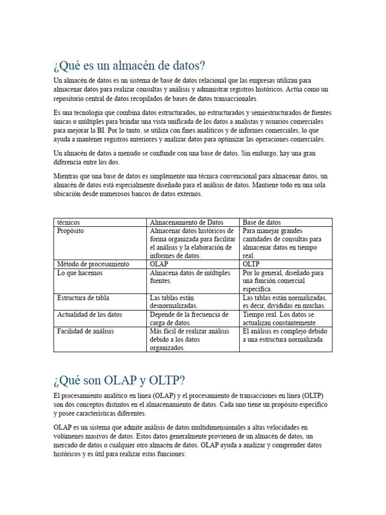 ¿Qué Es Un Almacén de Datos? | PDF | Almacén de datos | Bases de datos