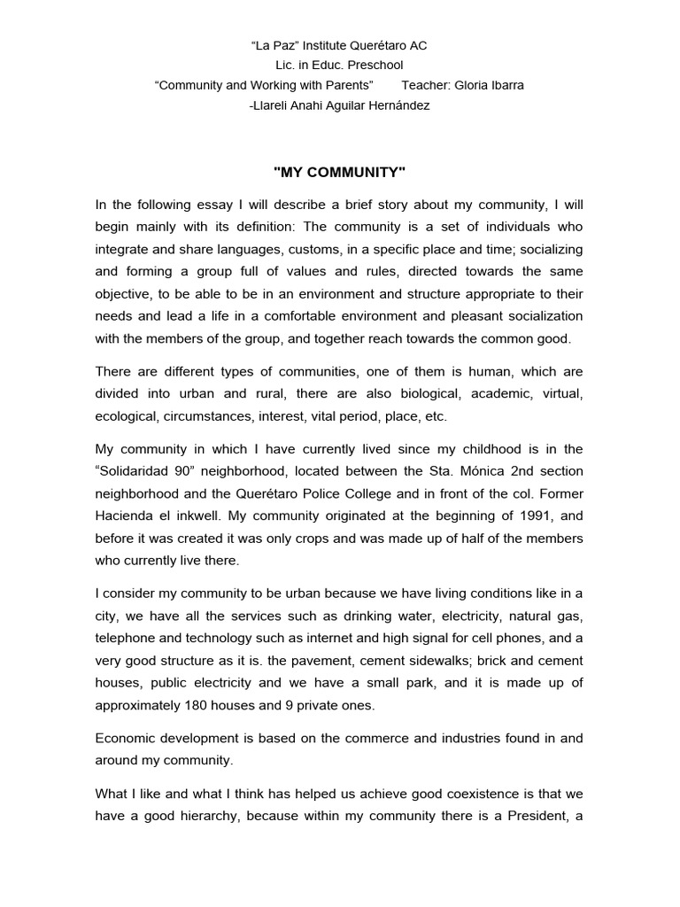 My Community (Essay) | PDF