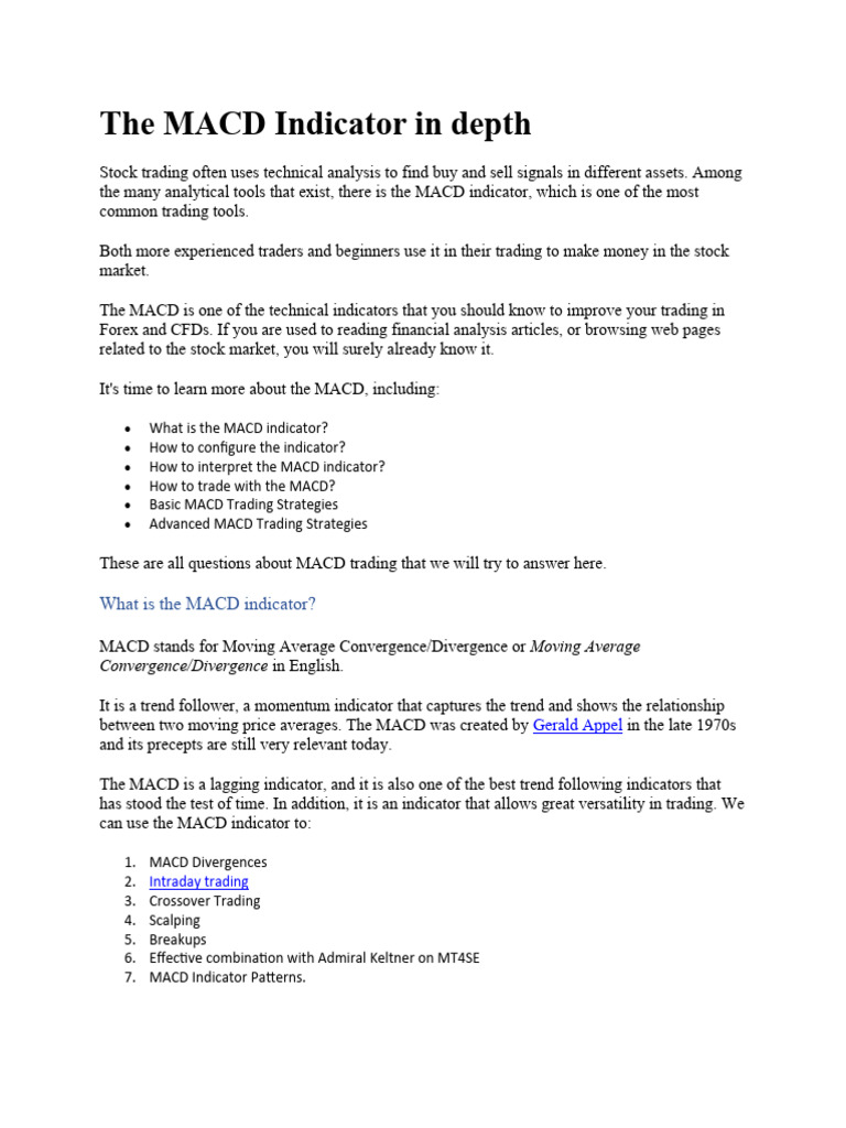 The MACD Indicator in Depth | PDF | Financial Markets | Market (Economics)