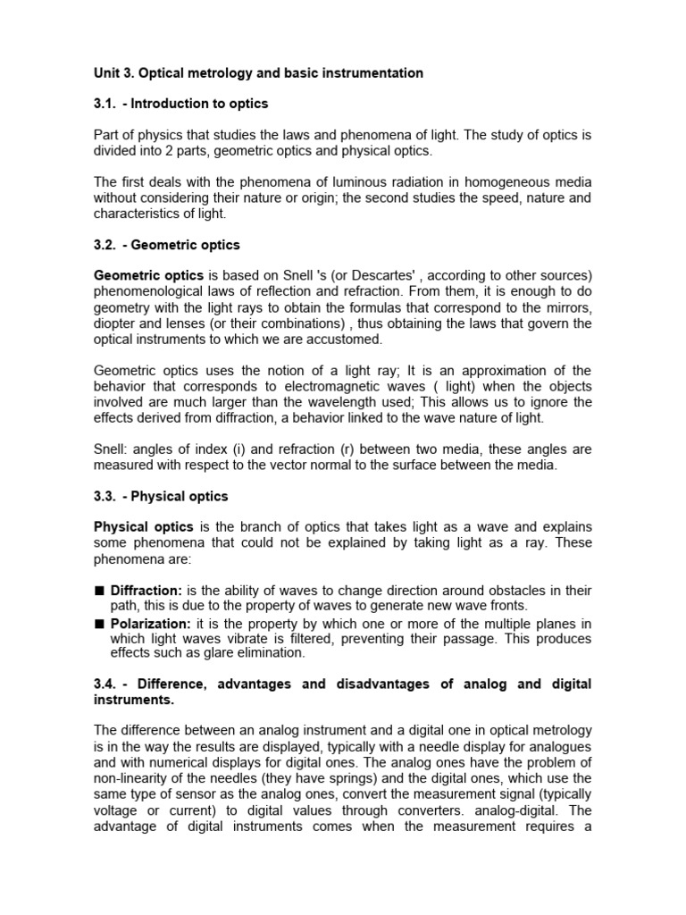 Unit 3 - Optical Metrology and Basic Instrumentation | Download Free PDF | Optics | Pressure ...