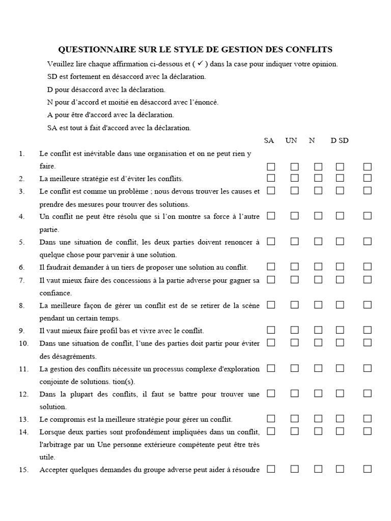 Questionnaire sur la gestion des conflits | PDF | Résolution de conflit