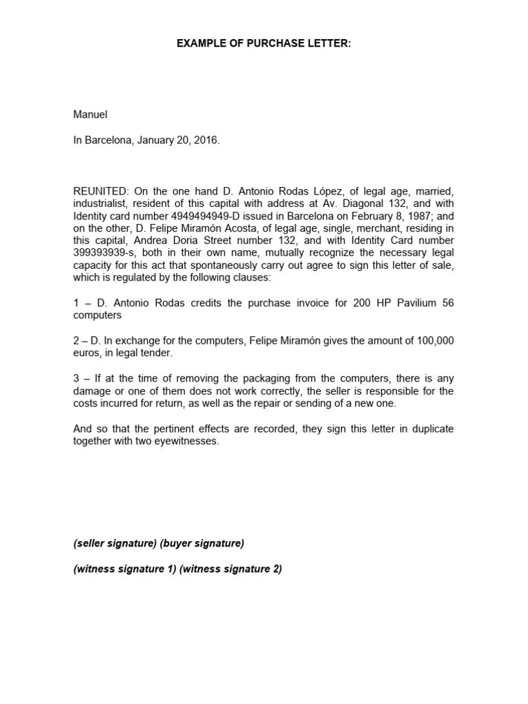 Example of Purchase Letter | PDF