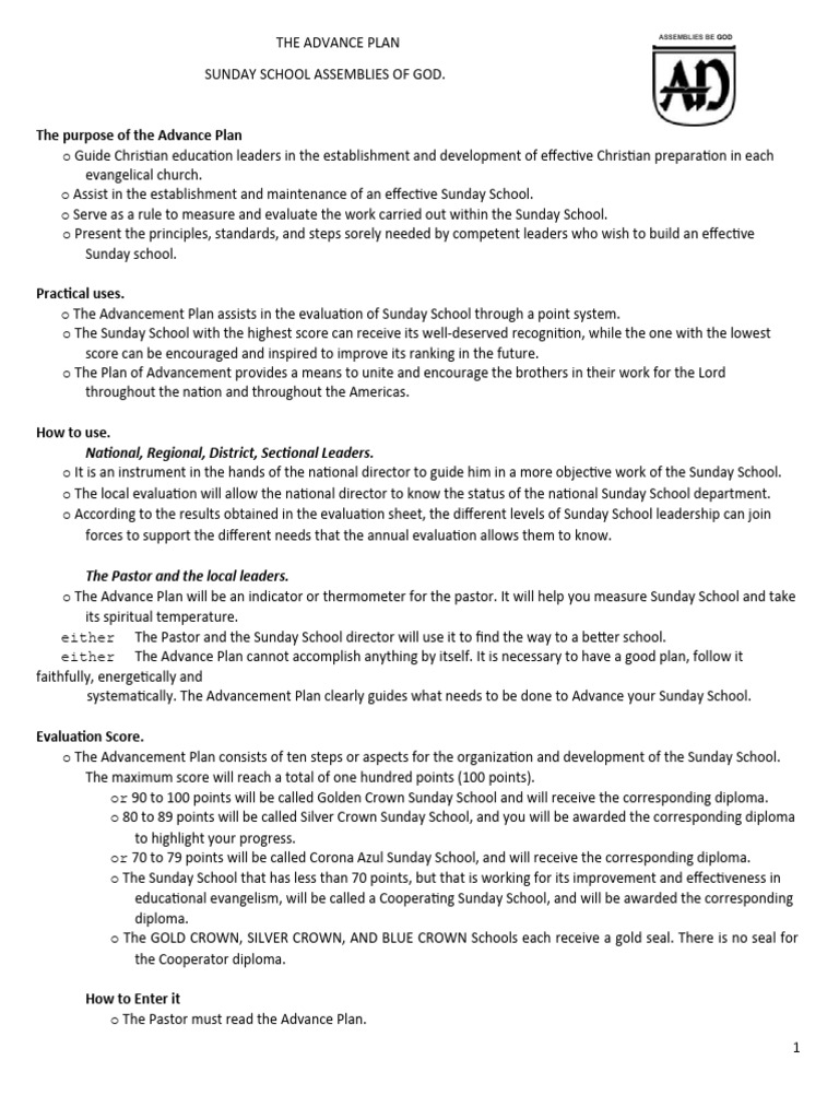 Advance Plan | PDF | Sunday School | Baptism