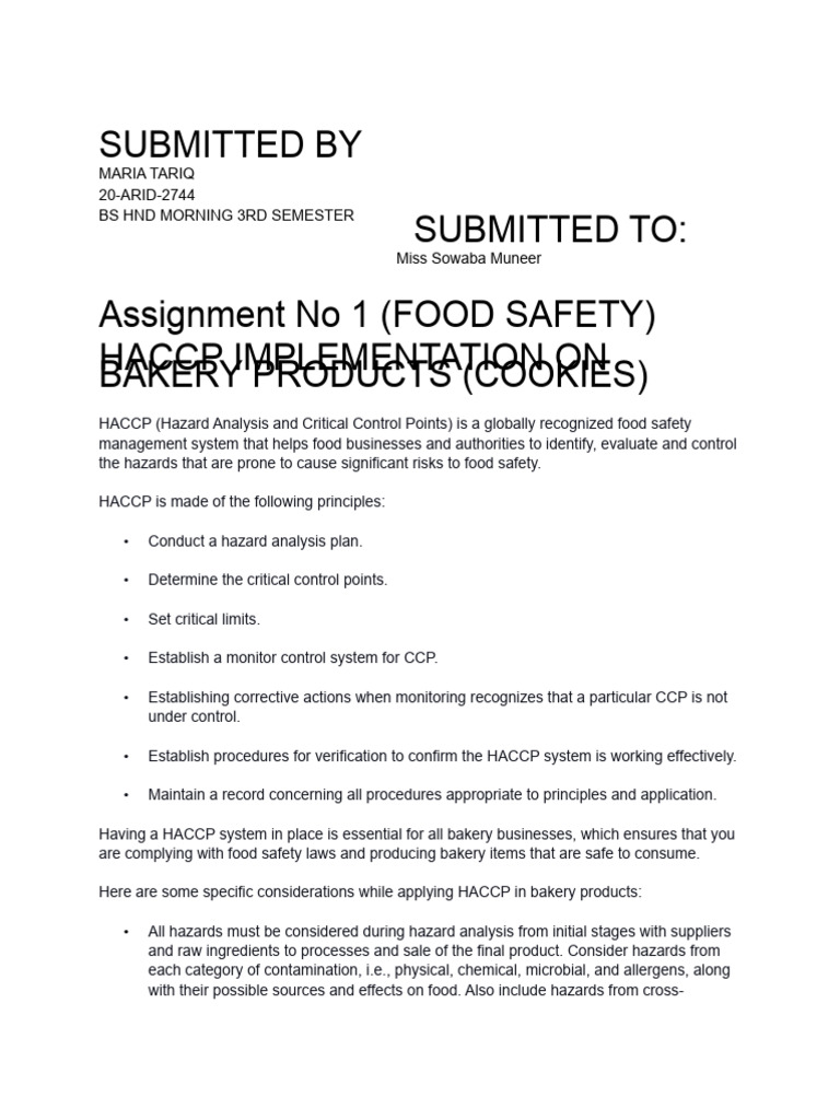 Haccp Implementation On Bakery Products (Cookies) | PDF | Food Safety ...