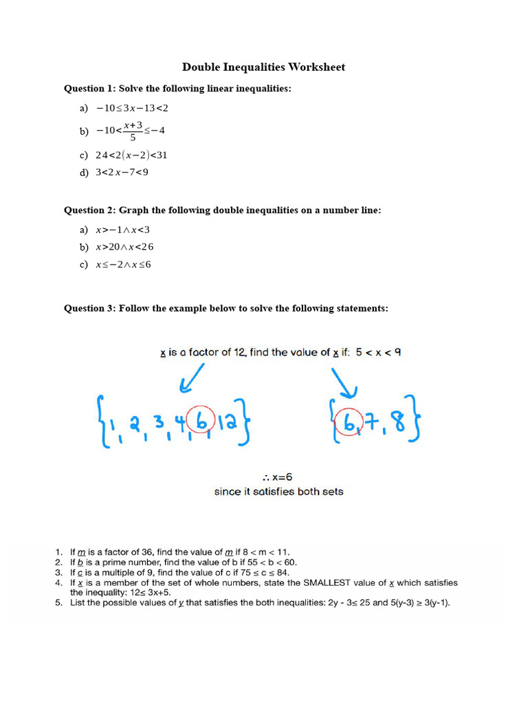 Double Inequalities Practice Worksheet | PDF | Teaching Methods & Materials
