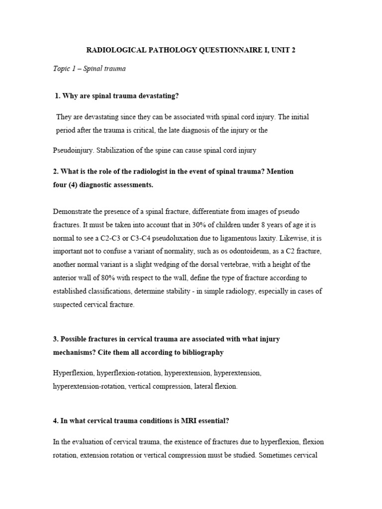 Radiological Pathology Questionnaire I, Unit 2 | PDF | Vertebra ...