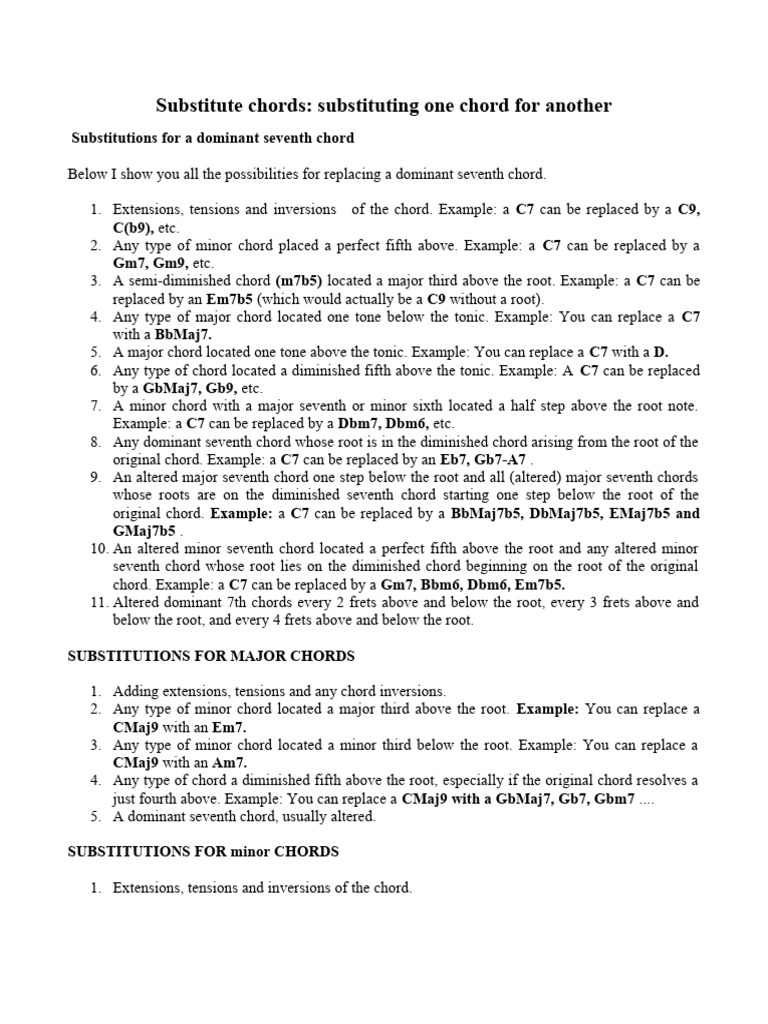 Substitute Chords | PDF | Chord (Music) | Harmony