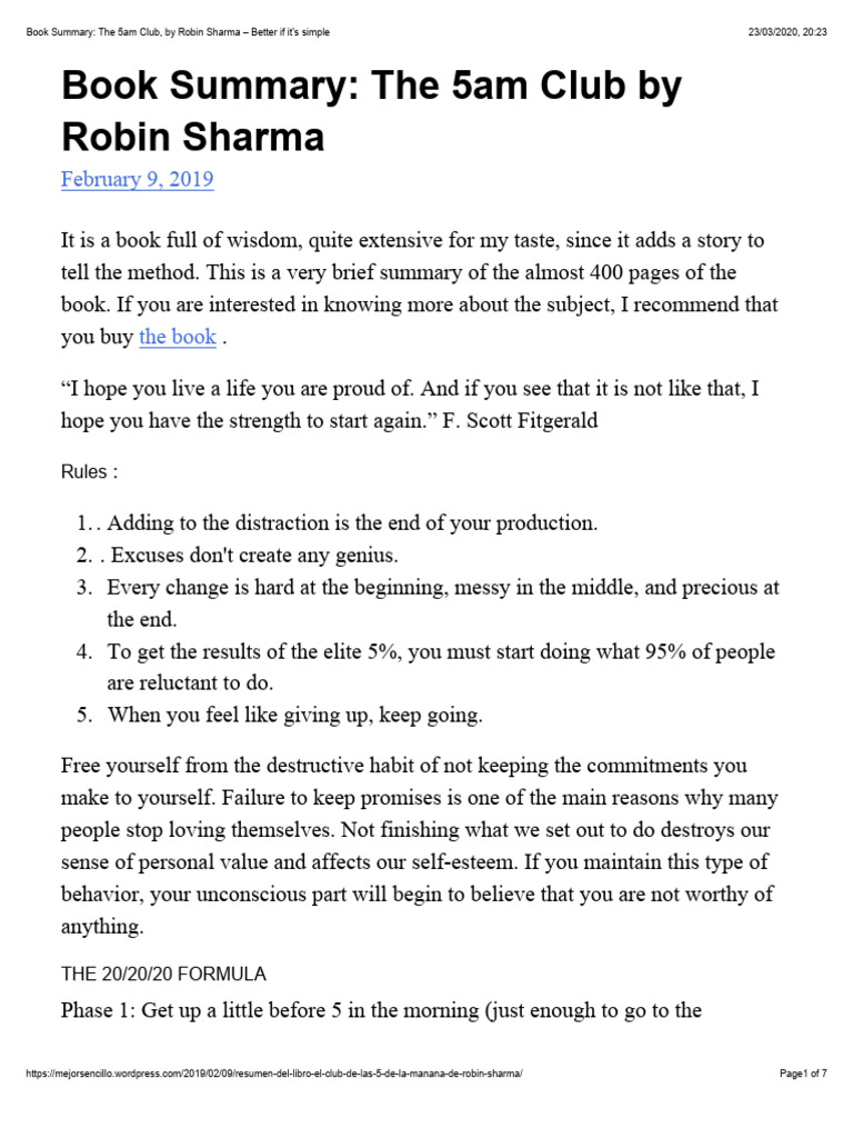 Summary of The 5am Club | PDF | Aerobic Exercise | Meditation