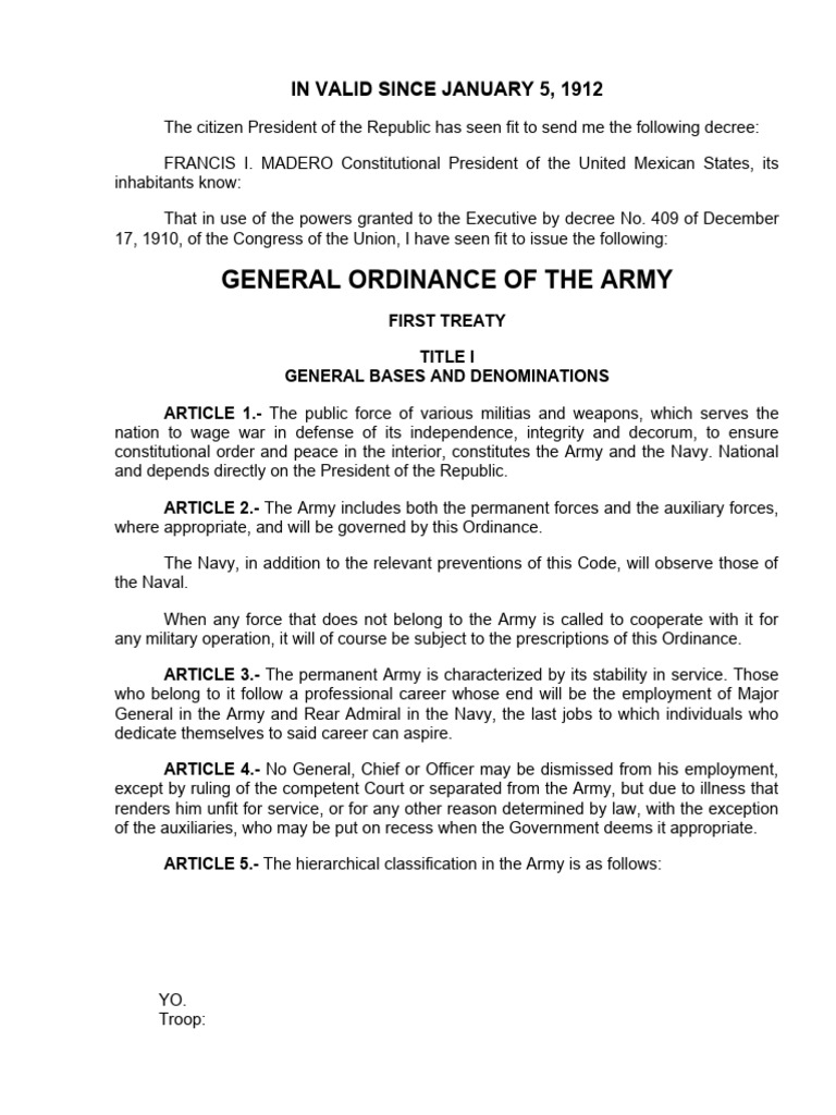 General Ordinance of The Mexican Army | PDF | Brigadier General ...