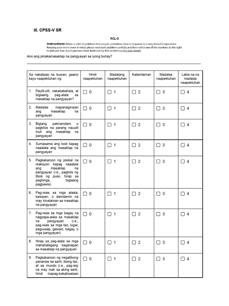 PTSD Checklist For Adults | PDF