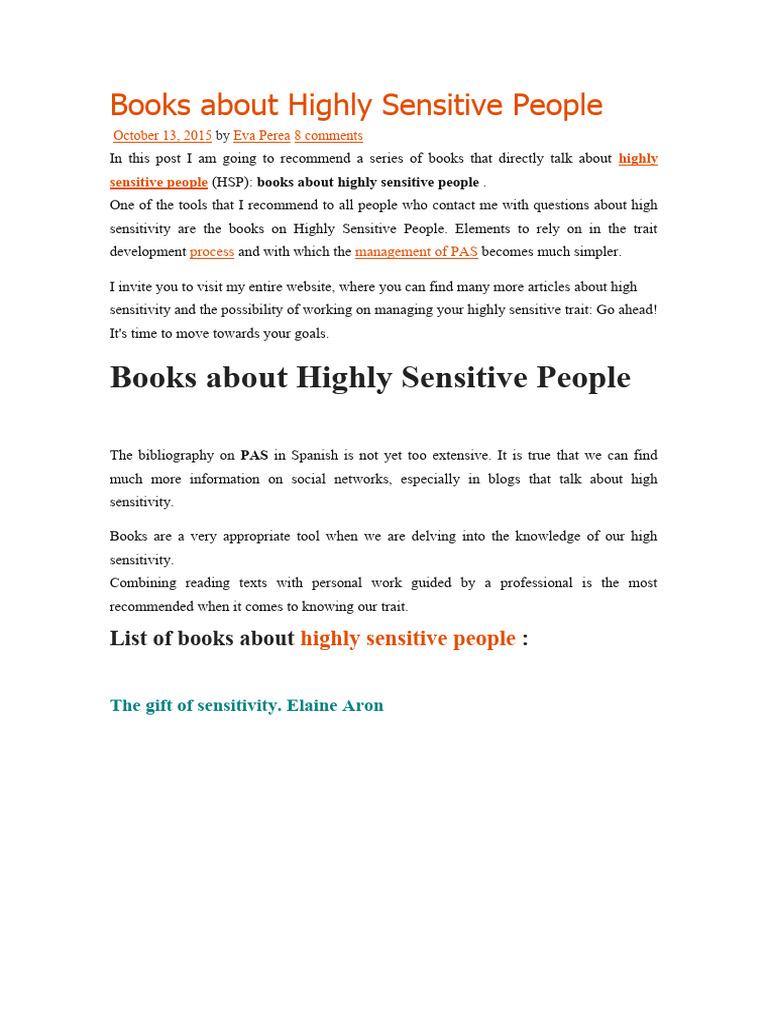 Recommended Books for Highly Sensitive People | PDF | Psychology ...