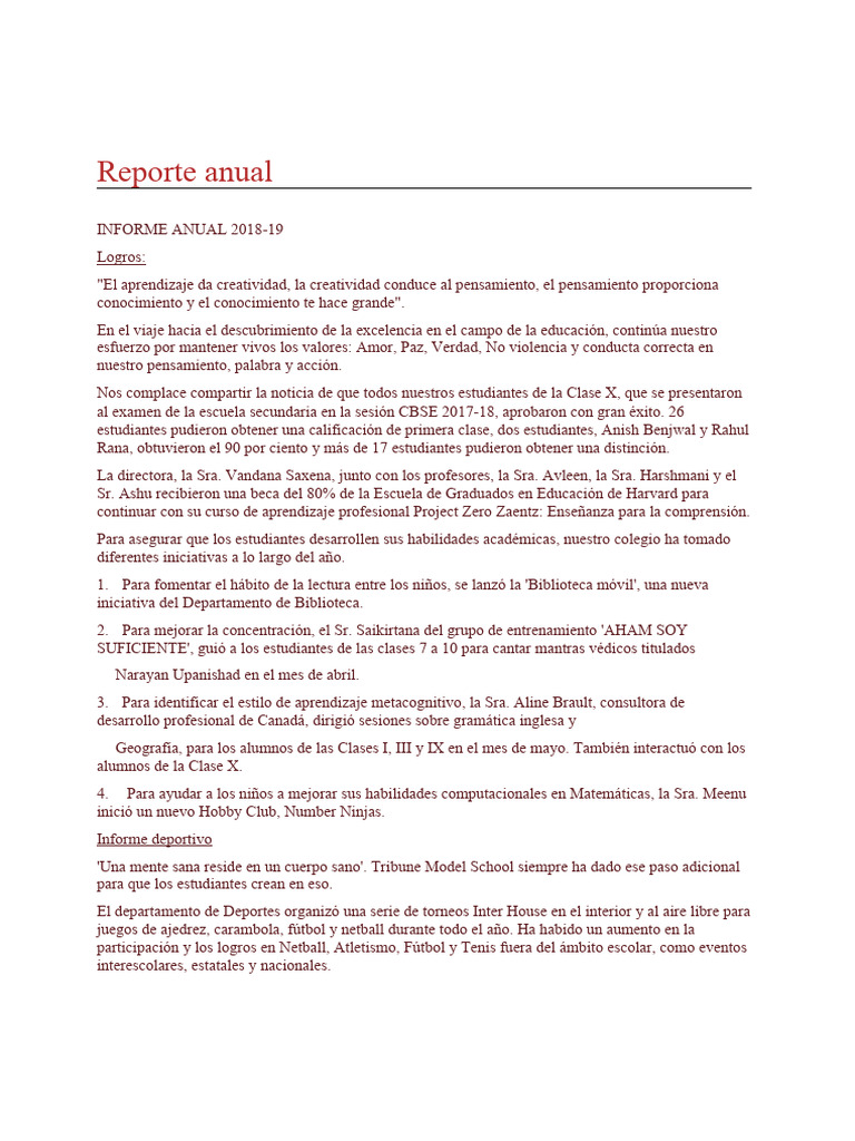 Informe Anual Escuela | PDF | Escuelas | Enseñando