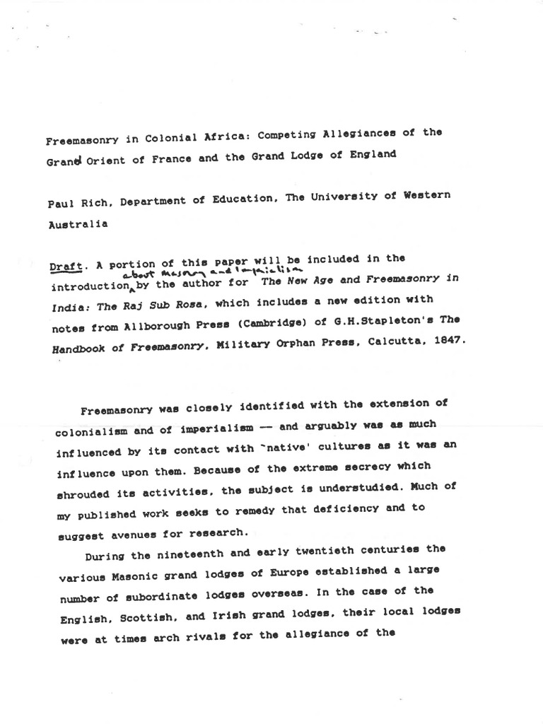 1991 - Paul Rich - Freemasonry in Colonial History | PDF