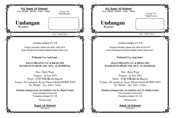 Contoh Undangan Kenduri Nikah Bagus | PDF